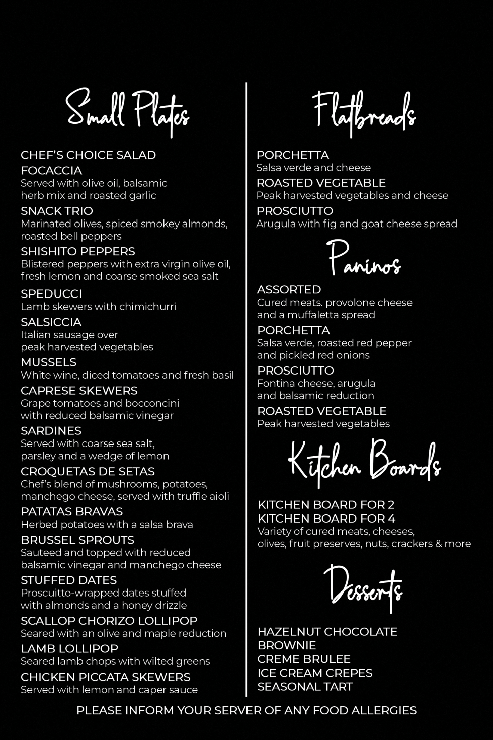 Menus | Salute LaSalle